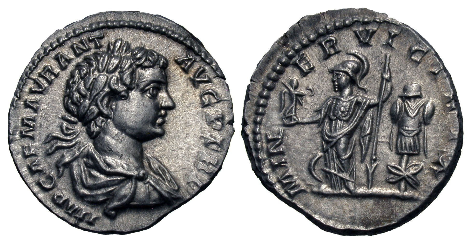 Caracalla. AR Denarius. Minerva. | Roman Imperial Coins