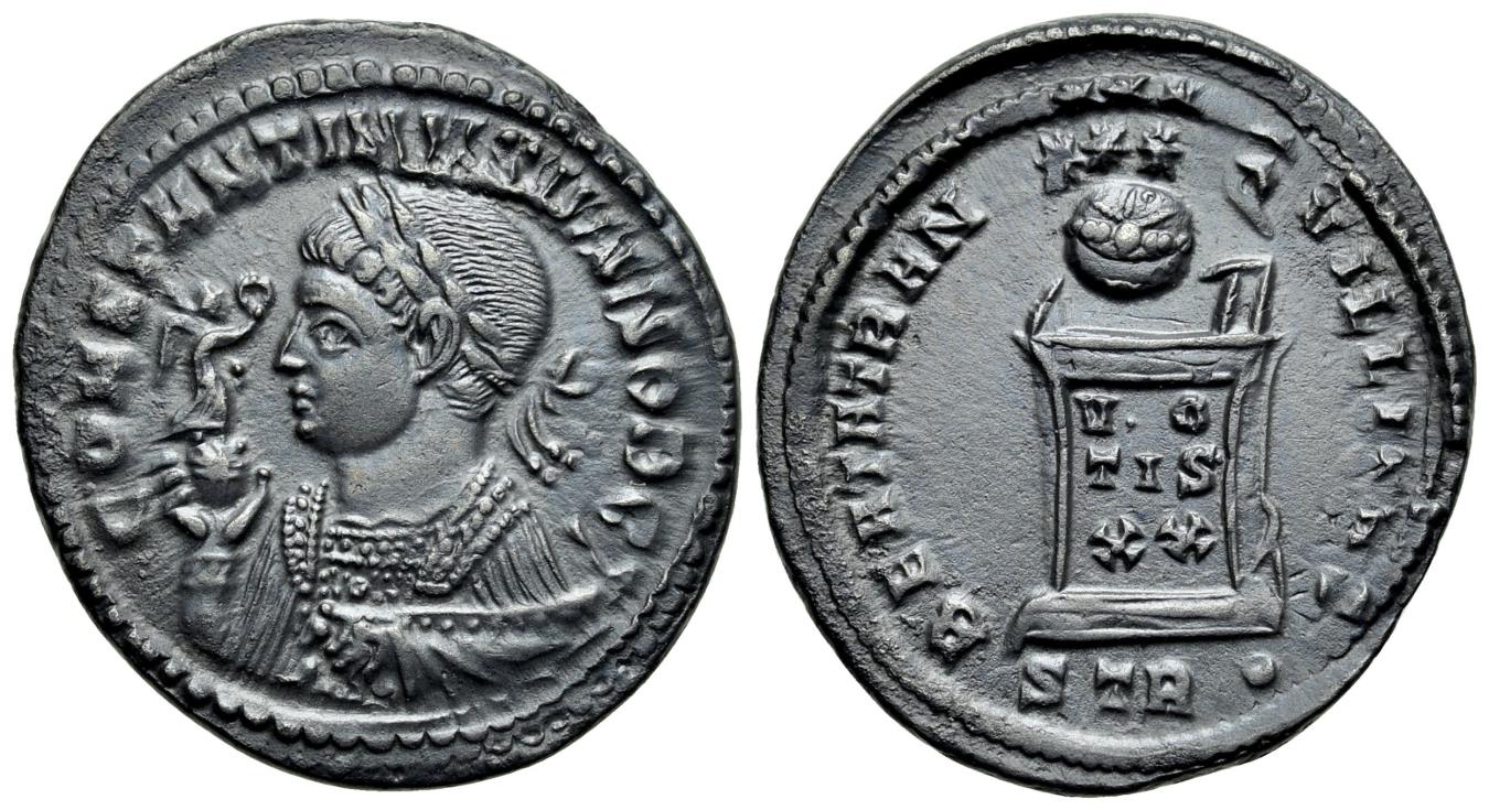 Constantine II, As Caesar. Æ Follis. Globe on Altar. | Roman Imperial Coins