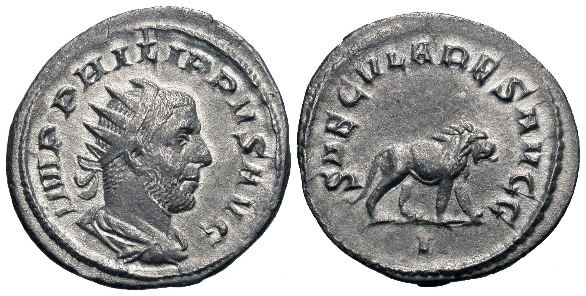 Philip I. AR Antoninianus. Commemorating the 1000th Anniversary of Rome.