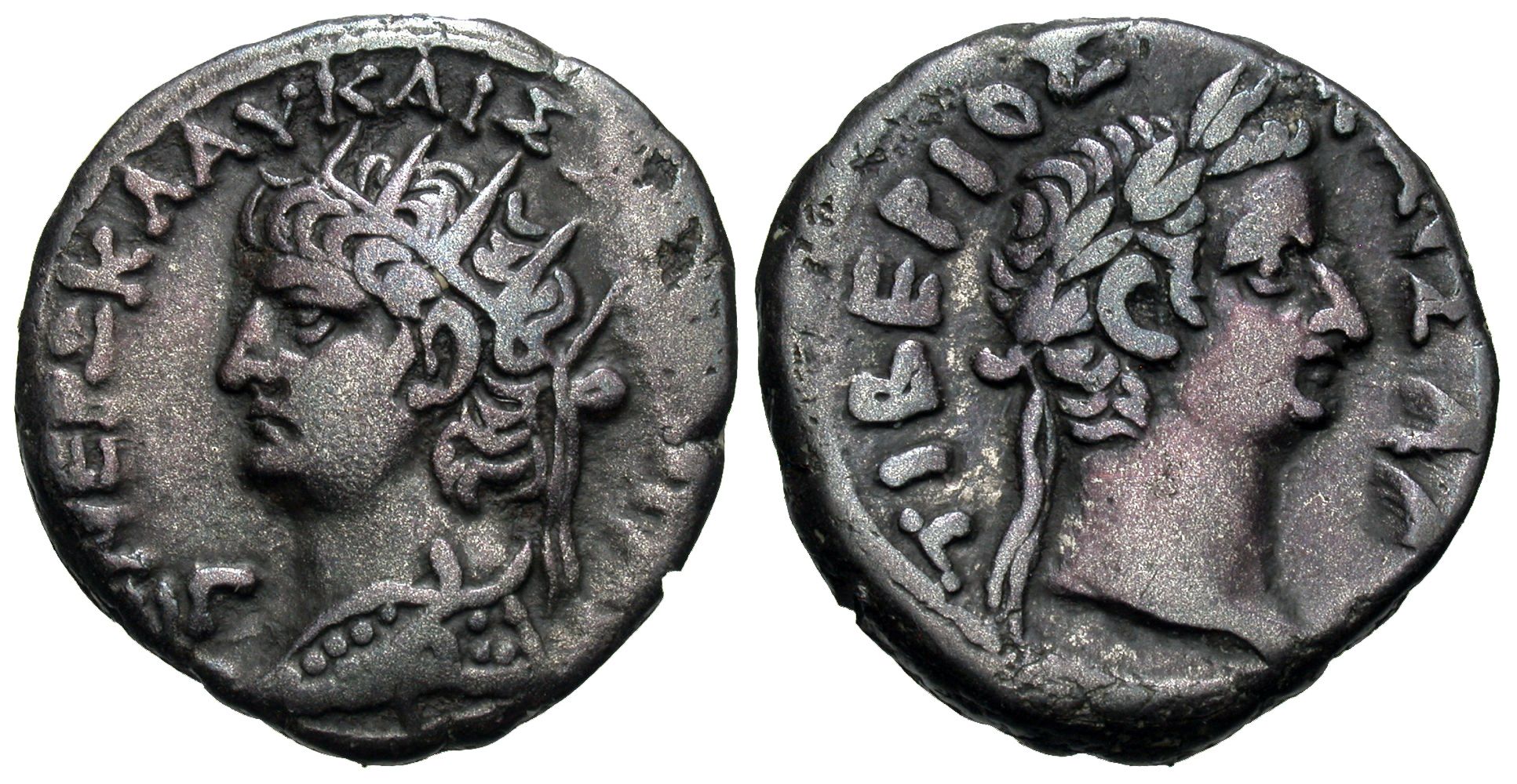 Roman Egypt, Alexandria. Nero, with Tiberius. BI Tetradrachm.