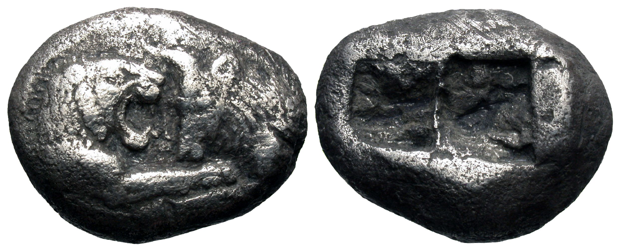 Kings of Lydia, Kroisos. AR Double Siglos. Lion & Bull Confronted.