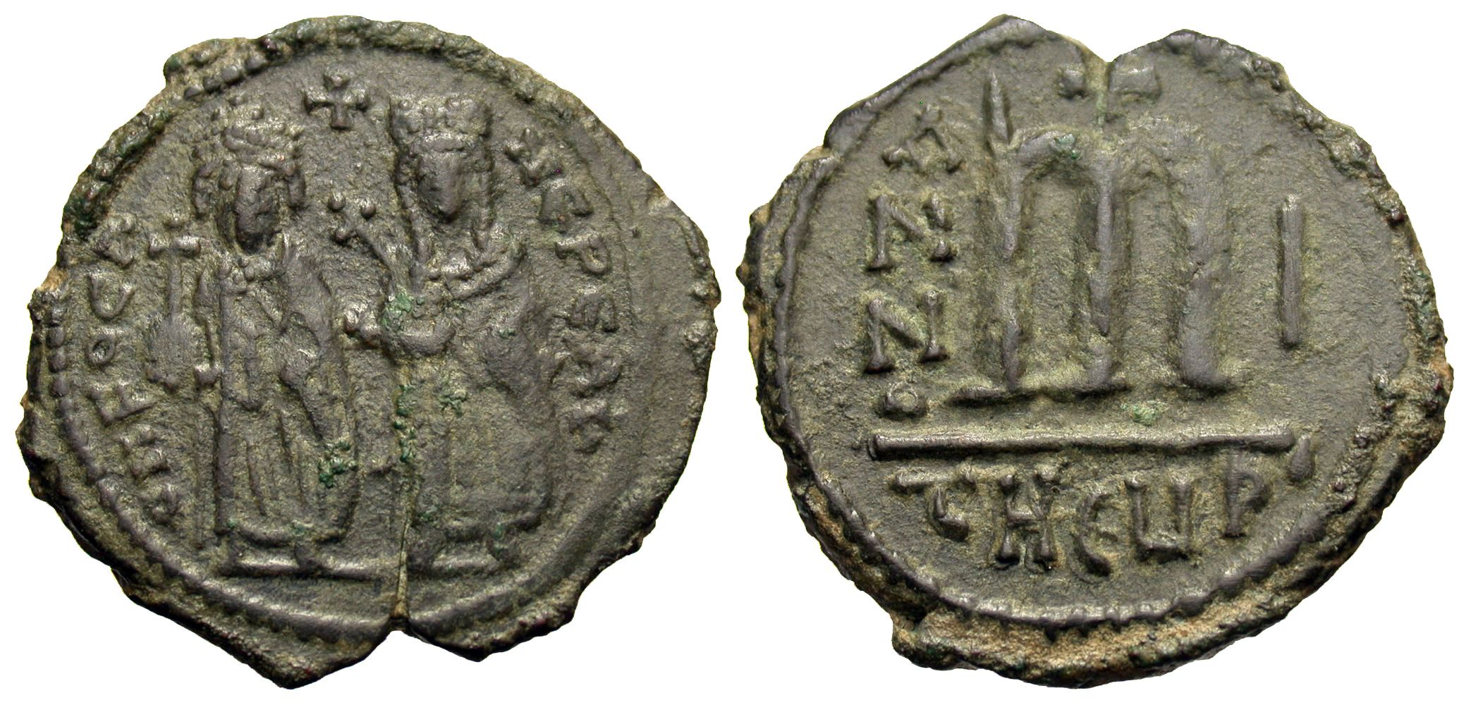Byzantine Empire. Phocas, with Leontia. Æ Follis. | Byzantine Coins