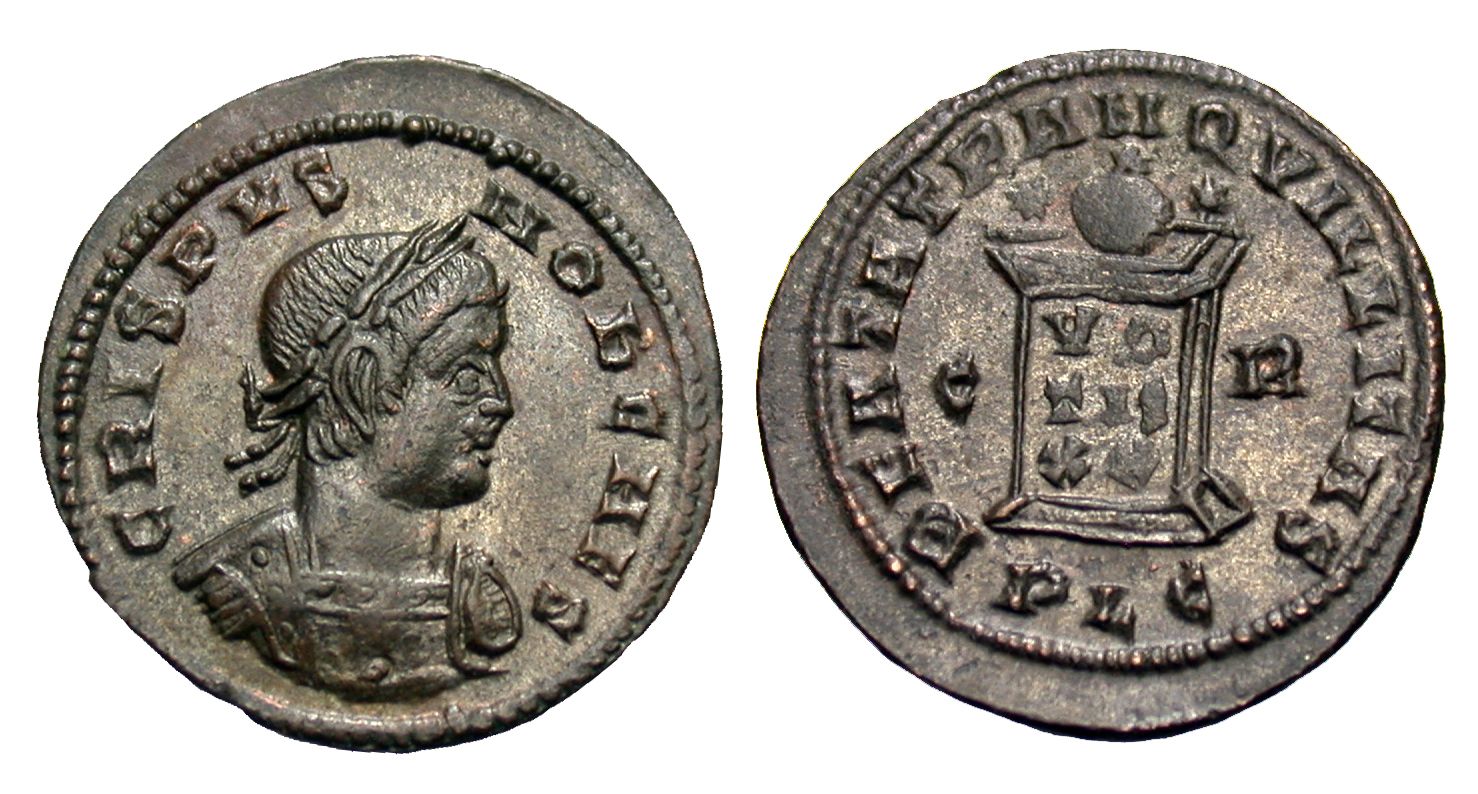 Crispus. Æ Follis. Globe Set Upon Altar. | Roman Imperial Coins