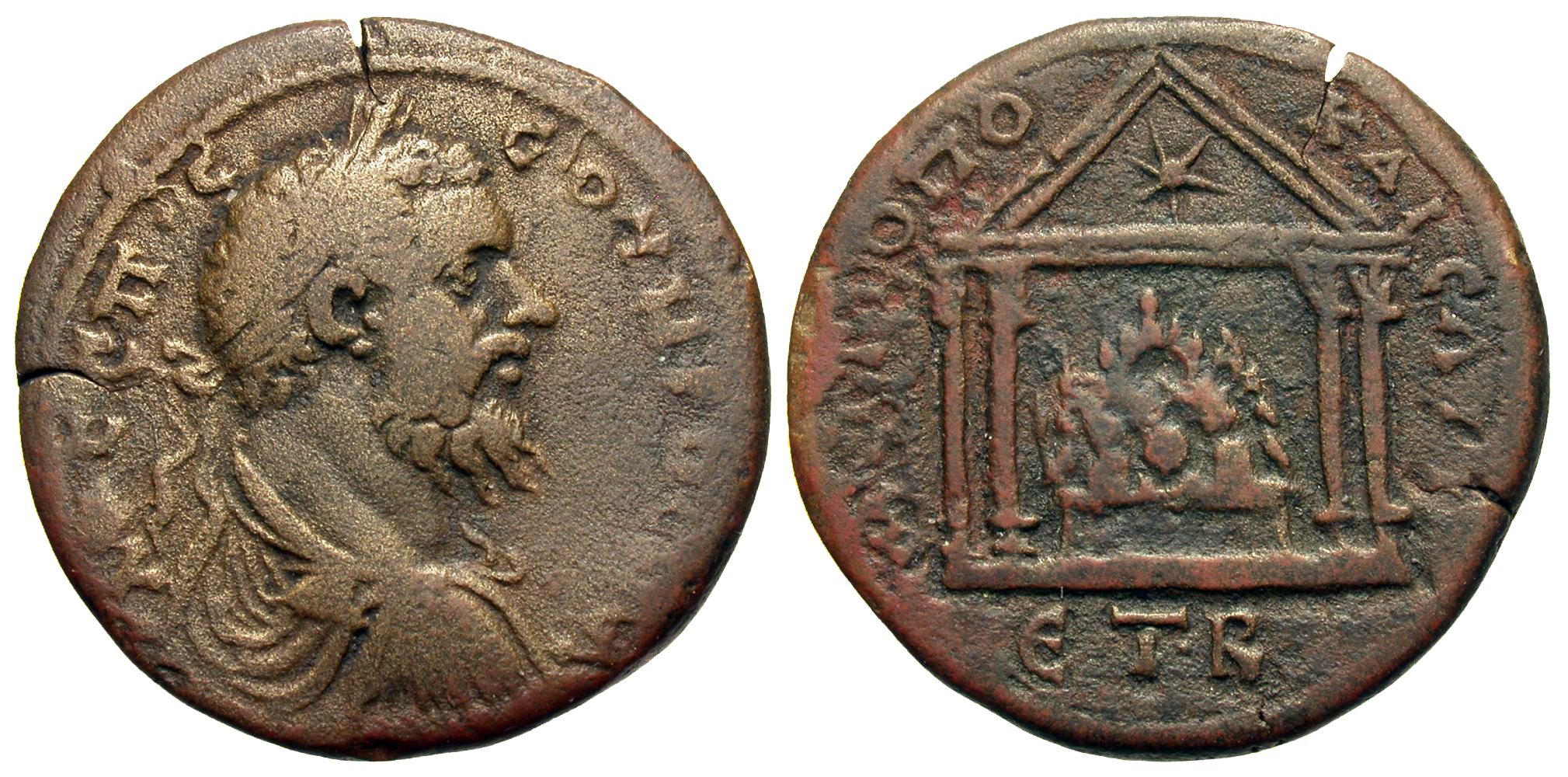 Cappadocia, Caesarea. Septimius Severus. Æ 28 mm. Mt. Argaeus Within Temple. Former Clive Foss ...