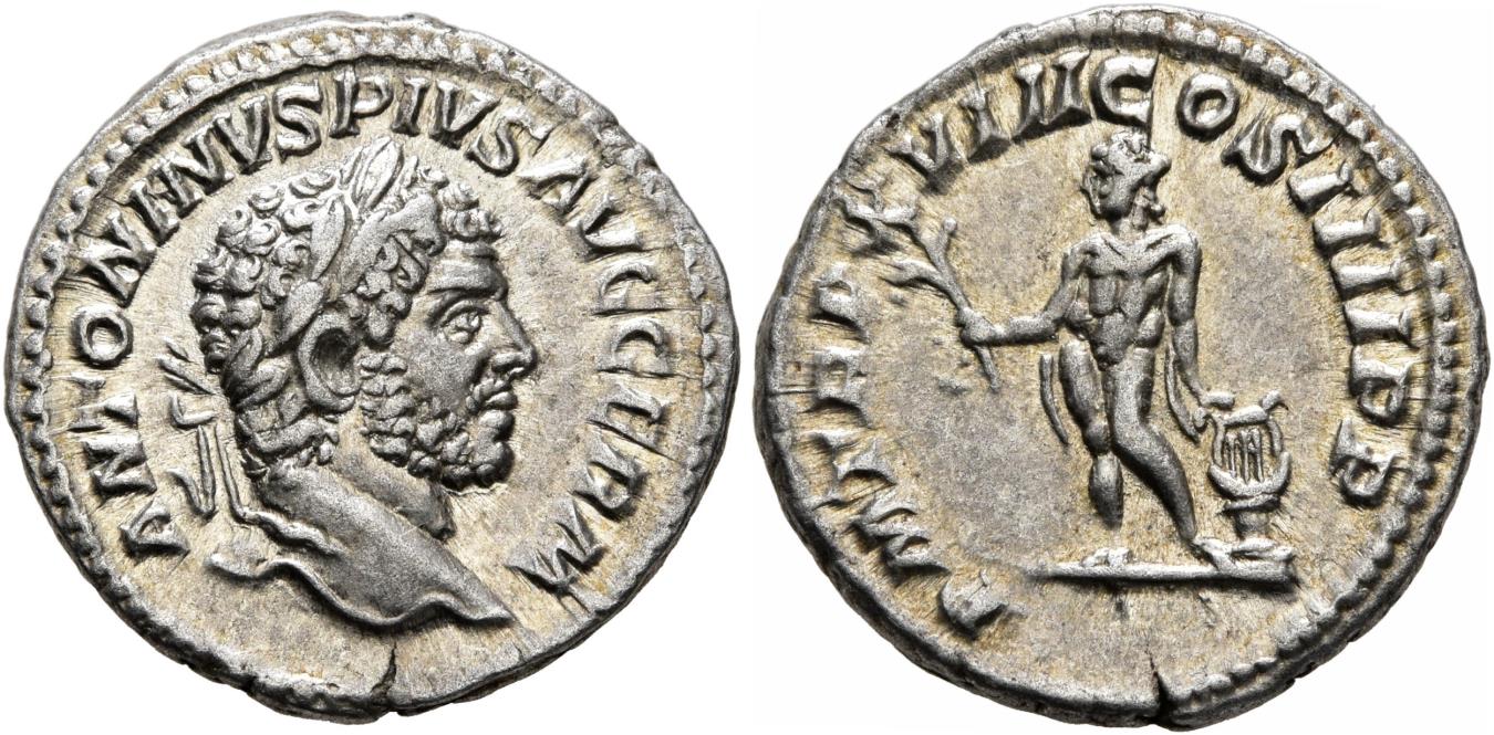 Caracalla. AR Denarius. Apollo. | Roman Imperial Coins