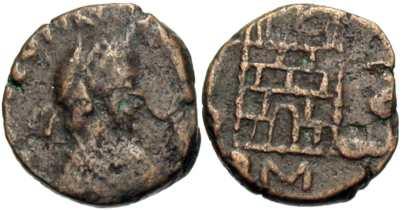 Valentinian III. Æ 12 mm. City Gate. | Roman Imperial Coins