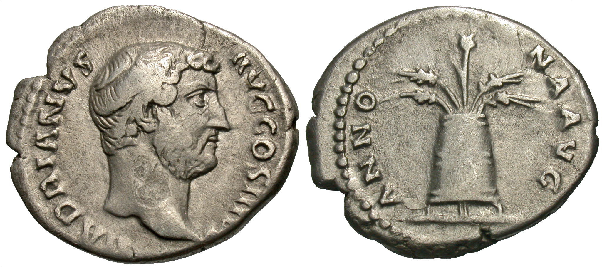 Hadrian. AR Denarius. Modius. | Roman Imperial Coins