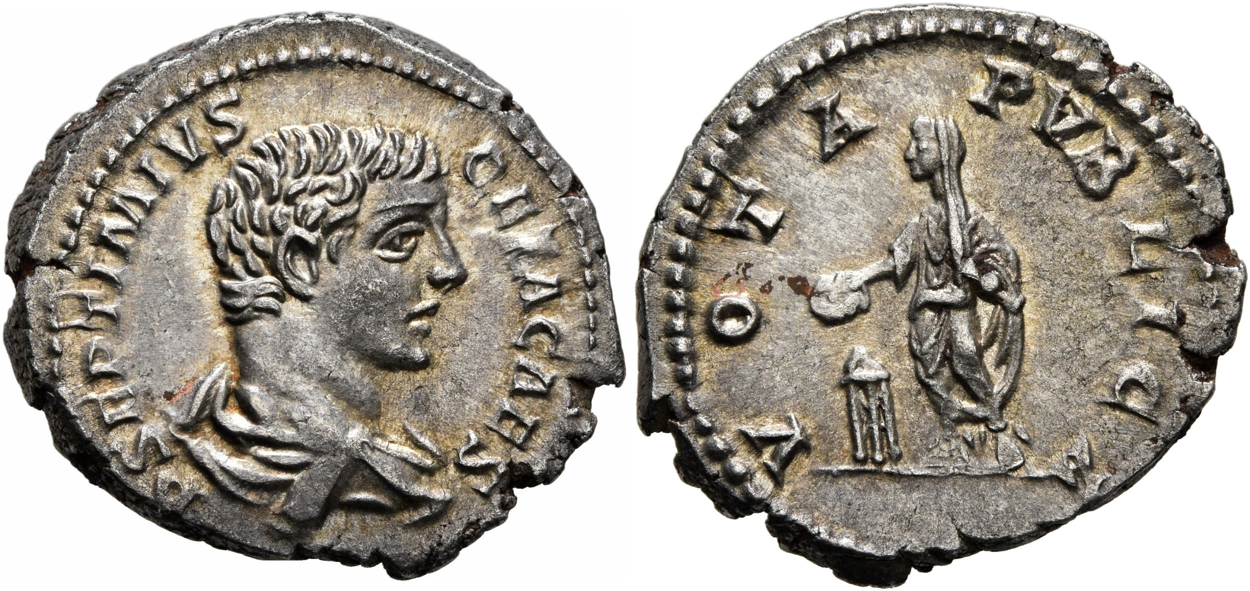 Geta, as Caesar. AR Denarius. Geta Sacrificing. | Roman Imperial Coins