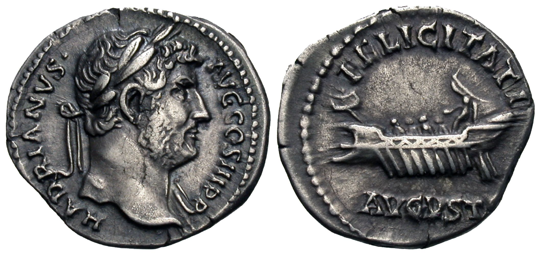 Hadrian. AR Denarius. Galley. | Roman Imperial Coins