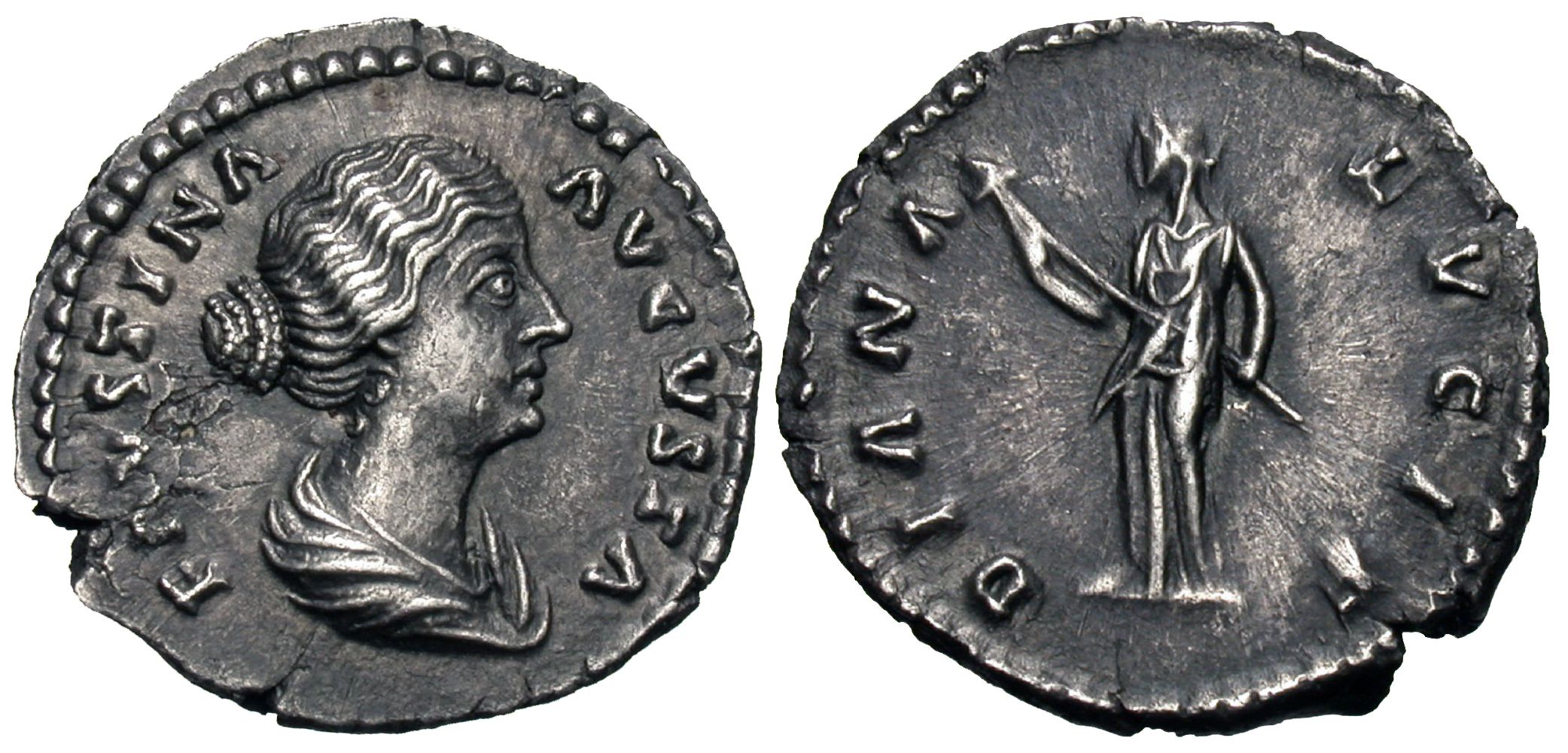Faustina II. AR Denarius. Diana. | Roman Imperial Coins
