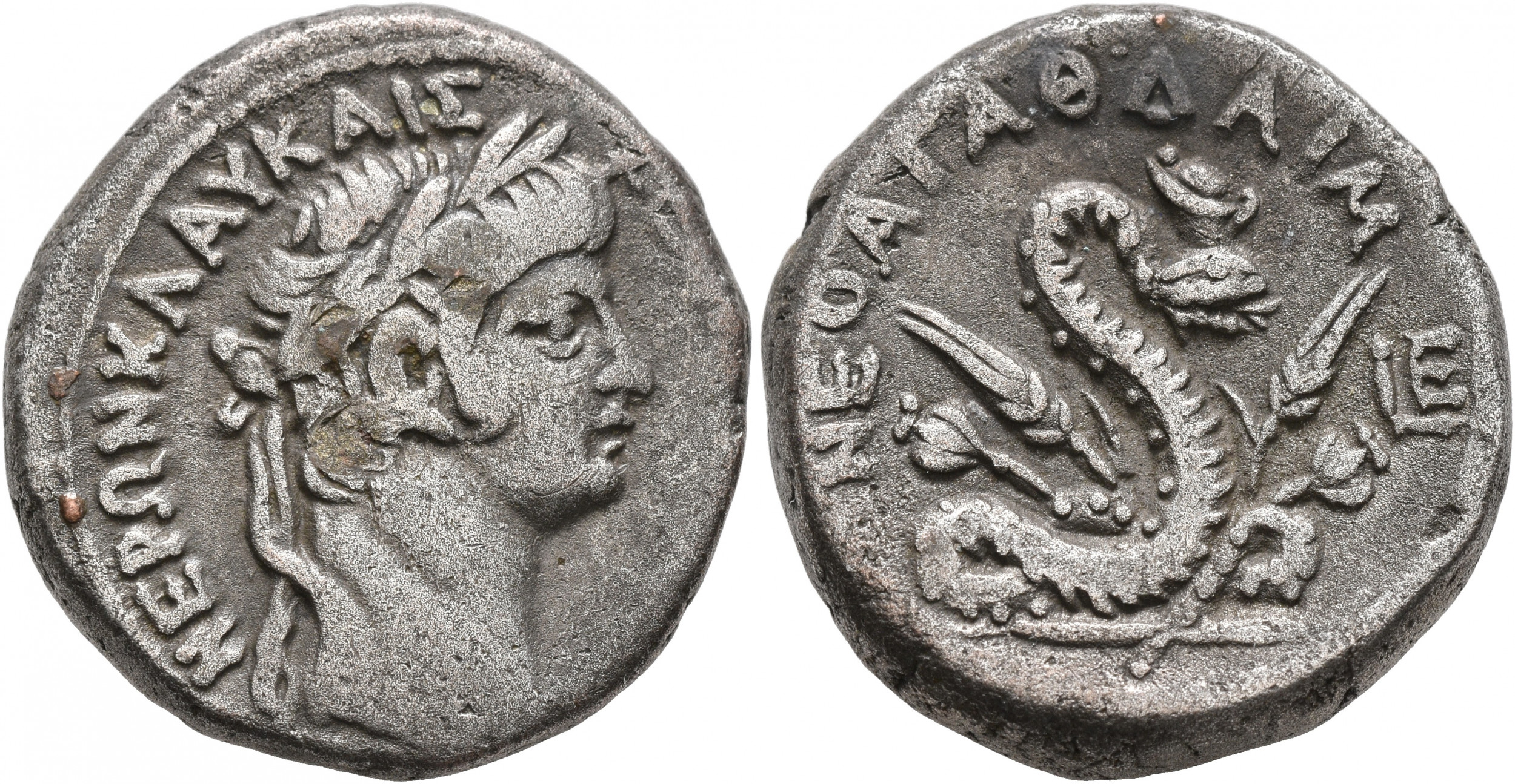 Roman Egypt, Alexandria. Nero. BI Tetradrachm. Agathodaemon Serpent.