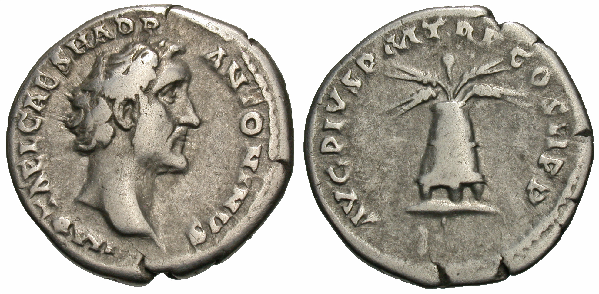 Antoninus Pius. AR Denarius. Modius. Rare Legend. | Roman Imperial Coins