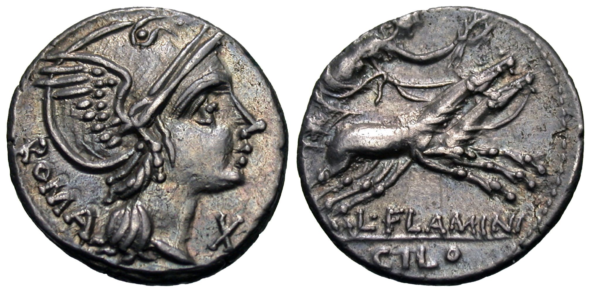 Roman Republic. L. Flaminius Chilo. AR Denarius. Roma / Victory.