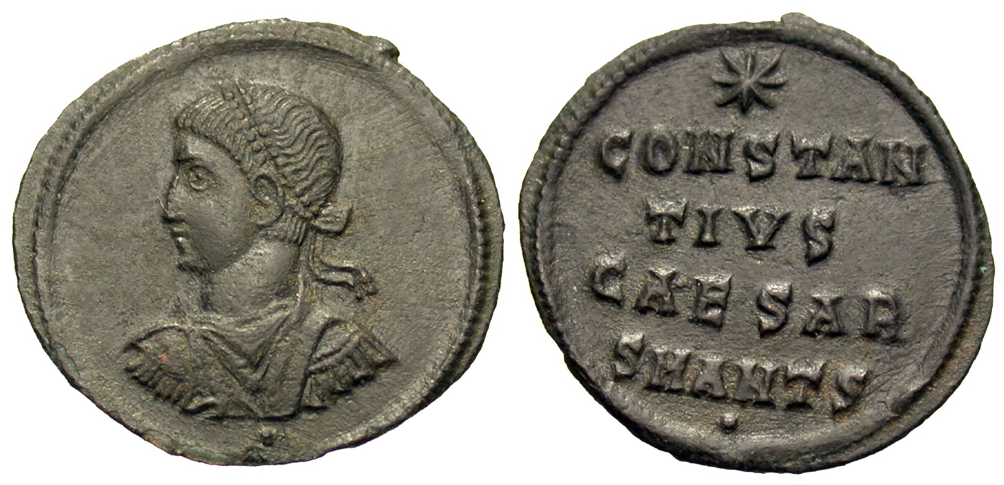 Constantius II, As Caesar. Æ Follis. Wonderful Anepigraphic Obverse.