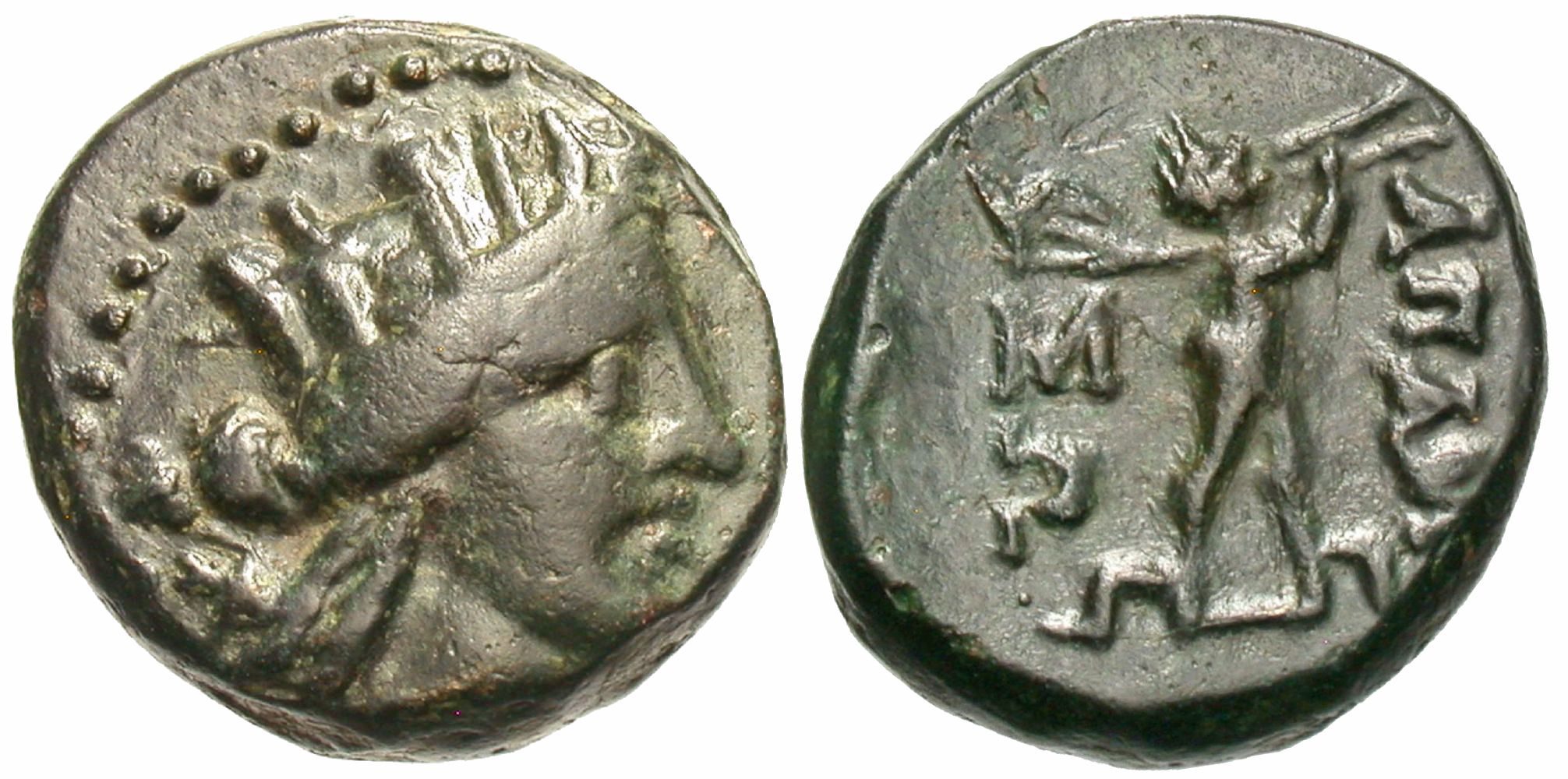 Phrygia, Apameia. Æ 16 mm. Artemis / Marsyas Playing Flute. | Greek Coins