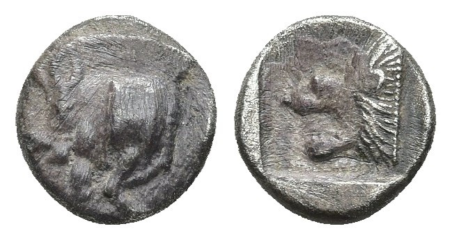 Mysia, Kyzikos. AR Obol. Boar / Lion. | Greek Coins