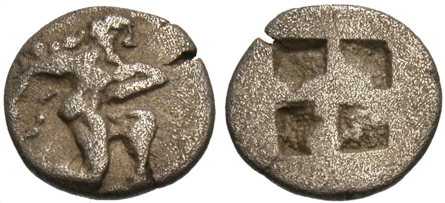Islands off Thrace. Thasos. AR Diobol. Satyr. | Greek Coins