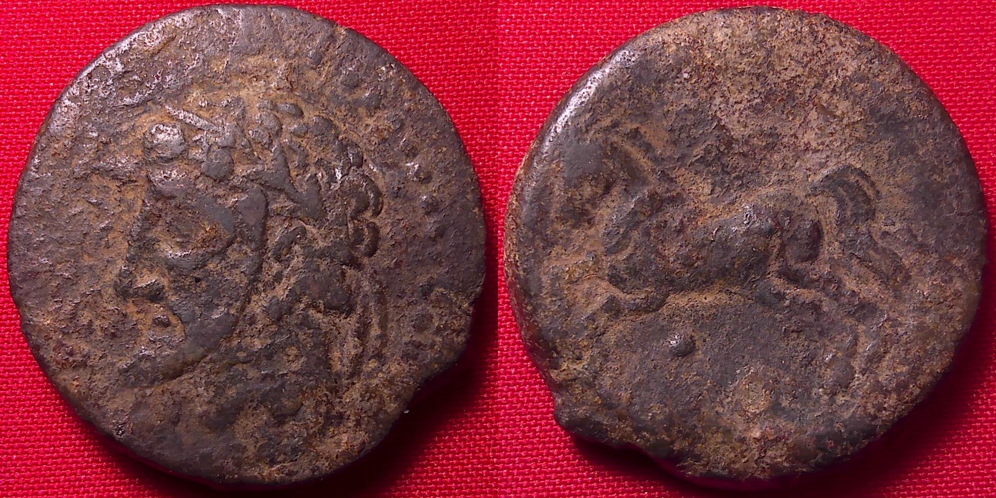 KINGDOM OF NUMIDIA, Micipsa, AE 26mm. Bearded bust, Horse galloping left.