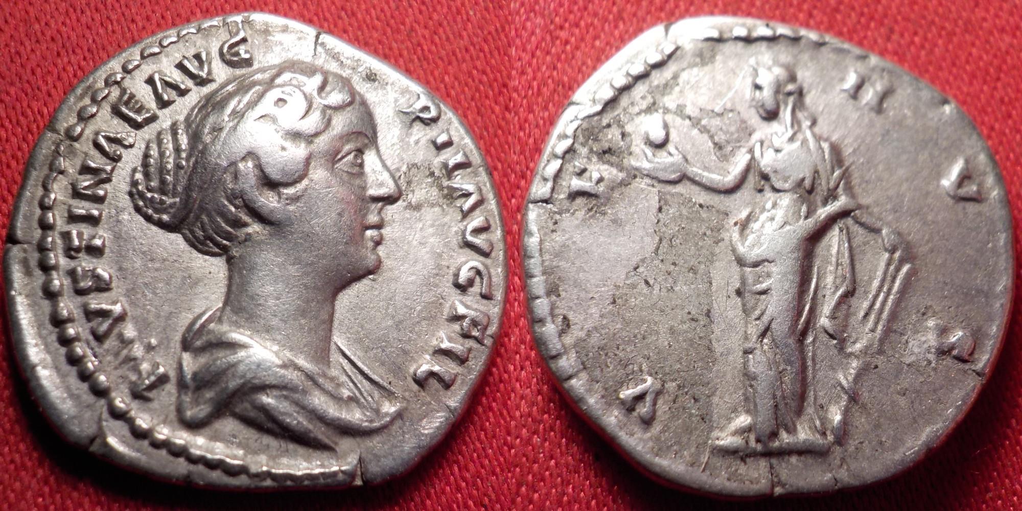 FAUSTINA II JUNIOR AR silver denarius. Venus standing, holding apple ...