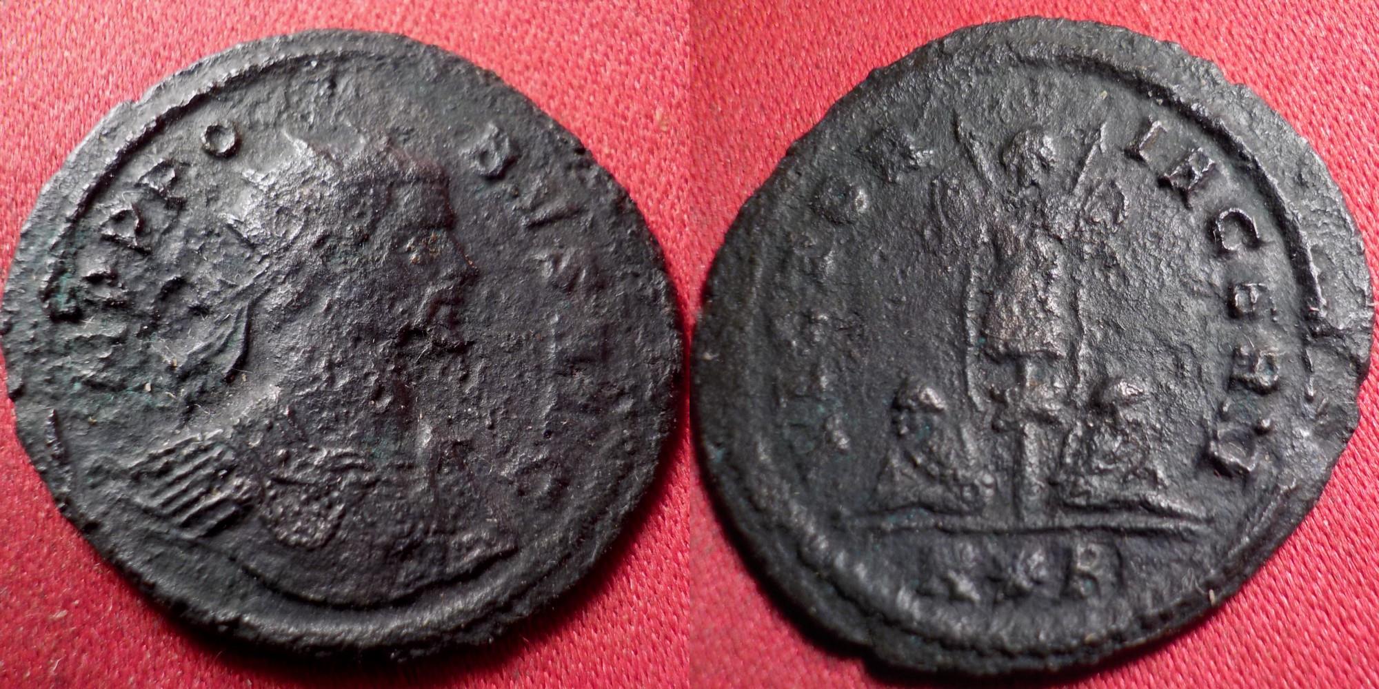 PROBUS AE antoninianus. VICTORIA GERM, Two captives underneath trophy.