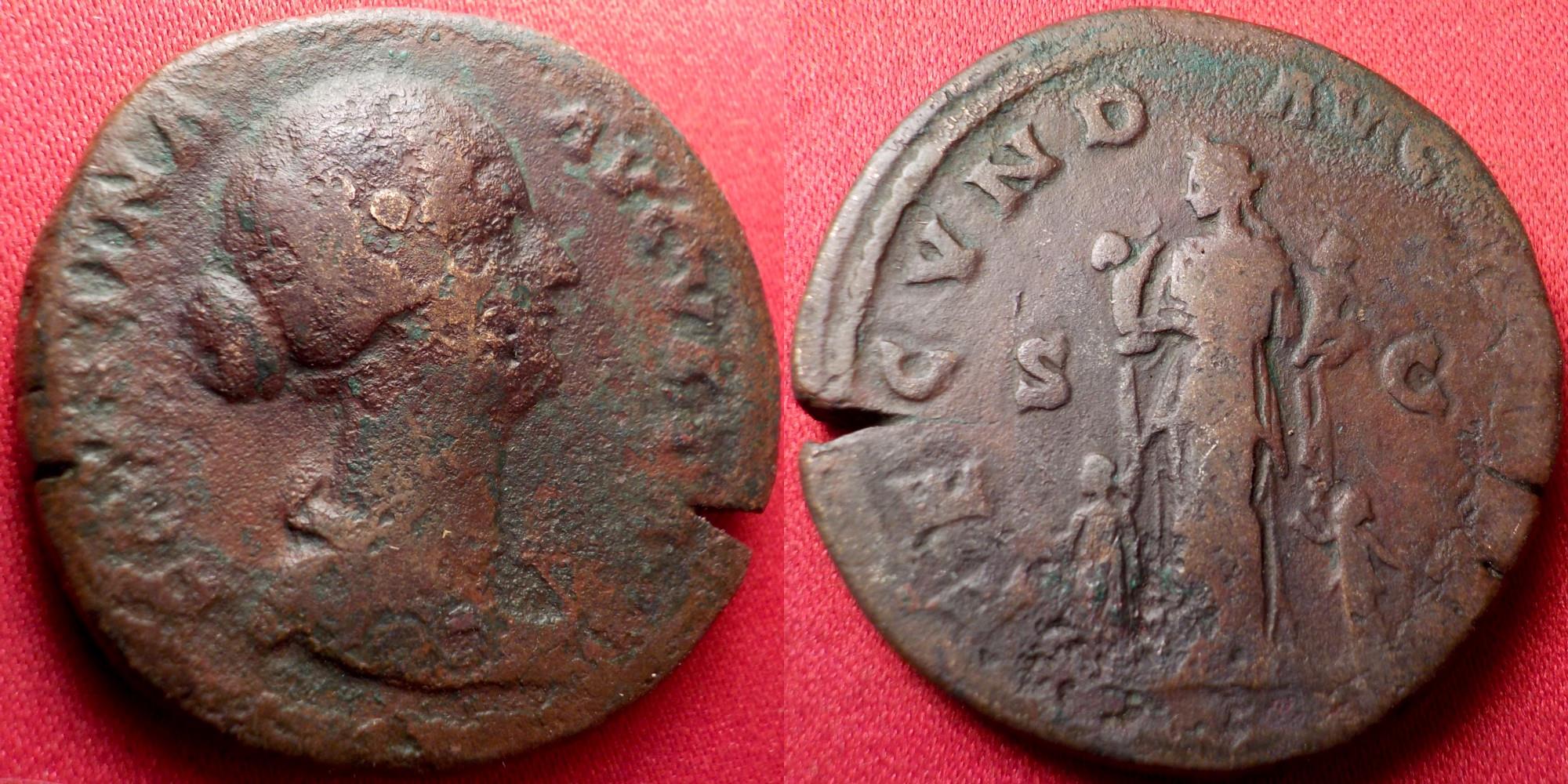 FAUSTINA II JUNIOR AE sestertius. Fecunditas standing, with four children
