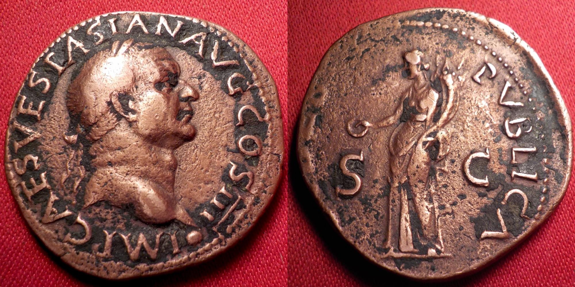 VESPASIAN AE as. Lugdunum mint, 71 AD. FIDES PVBLICA, Fides standing ...