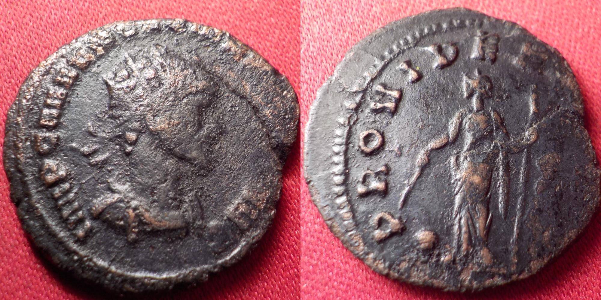 QUINTILLUS AE antoninianus. Providentia standing, holding rod over ...