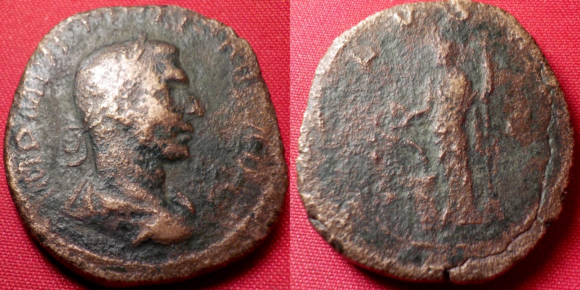 PHILIP I THE ARAB AE sestertius. Salus standing, holding patera over altar.