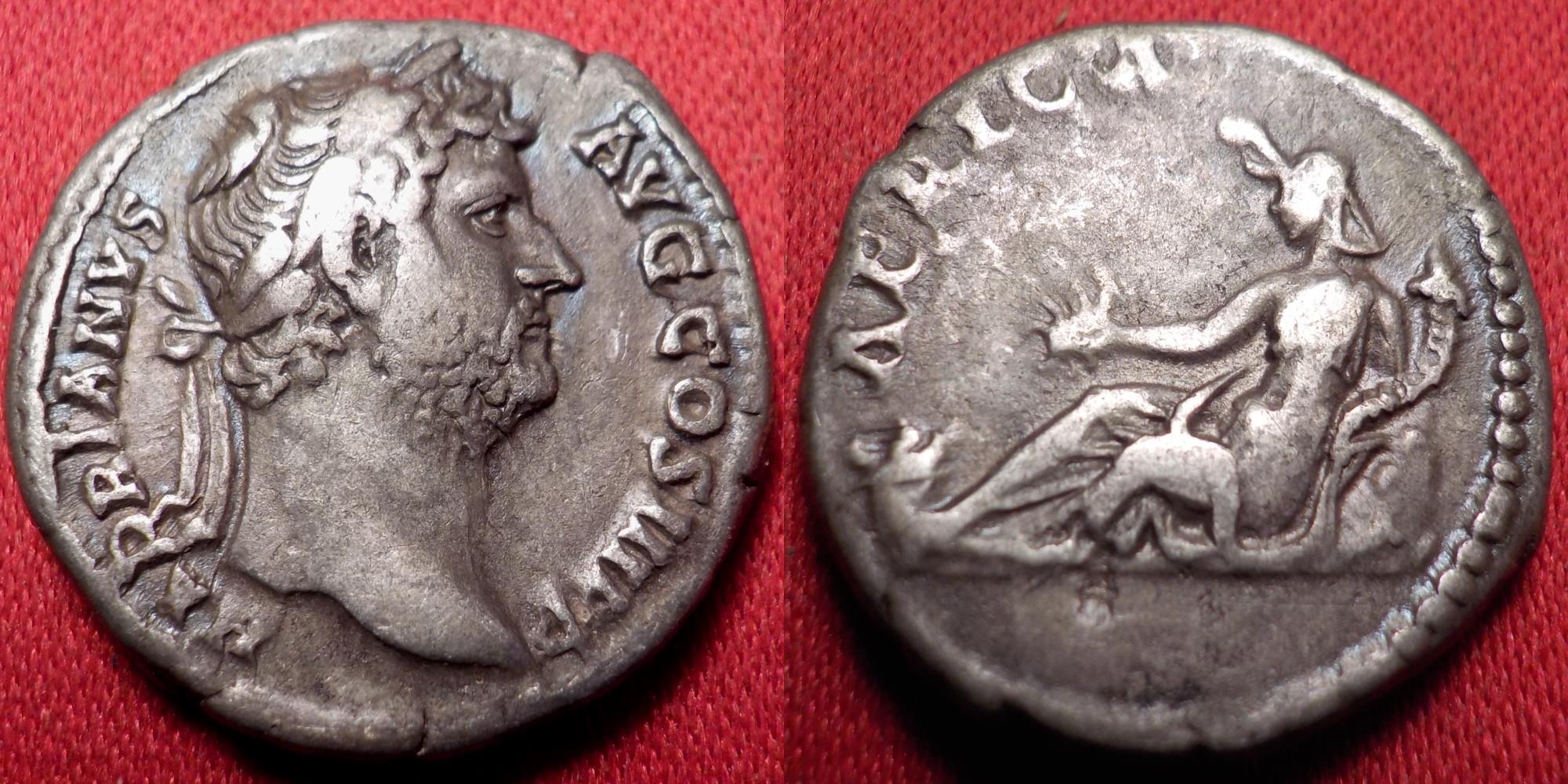 HADRIAN AR silver denarius. Hadrian's Travel series, Africa reclining ...