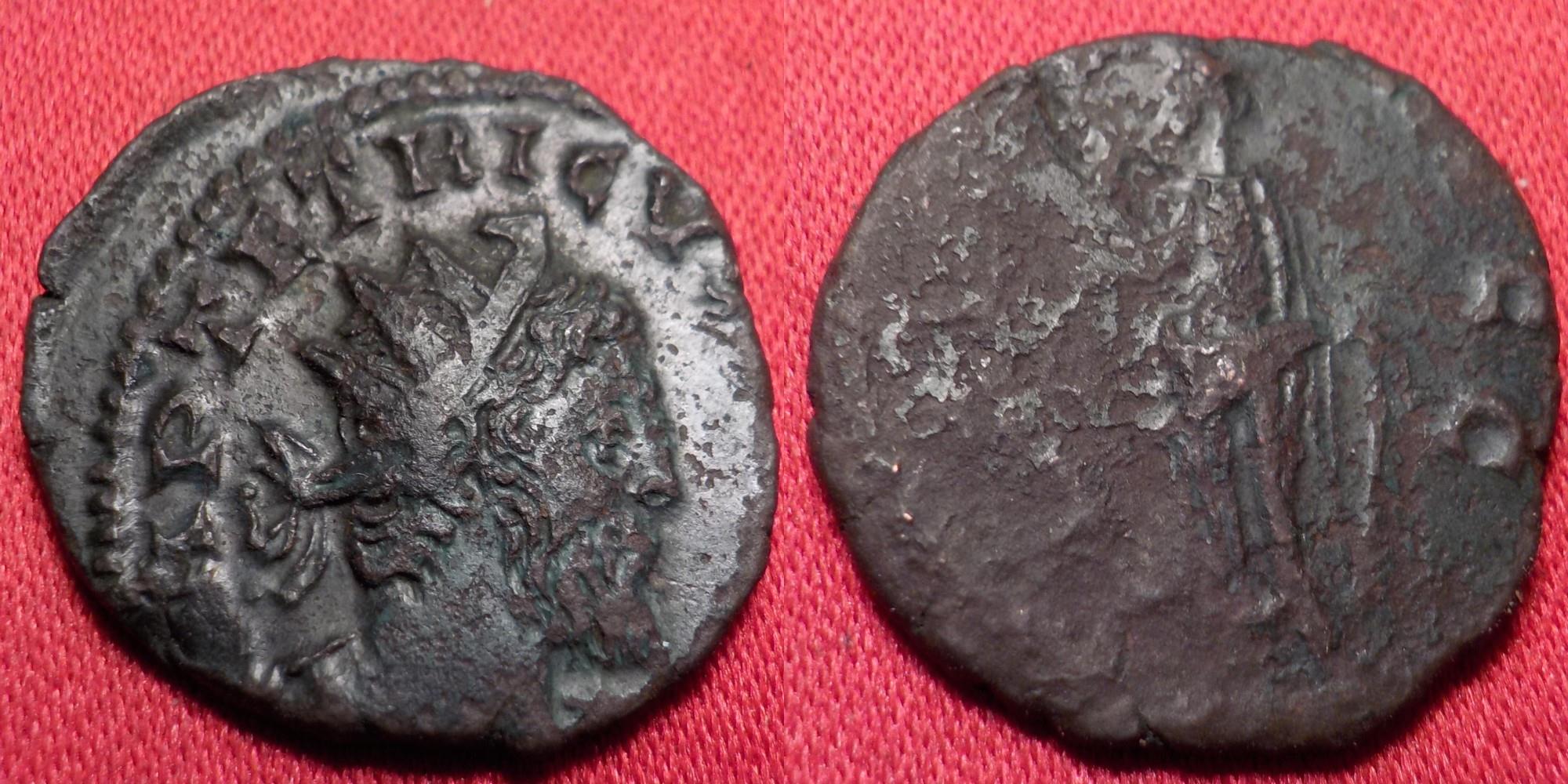 TETRICUS I AE antoninianus. Laetitia standing, holding wreath & anchor.