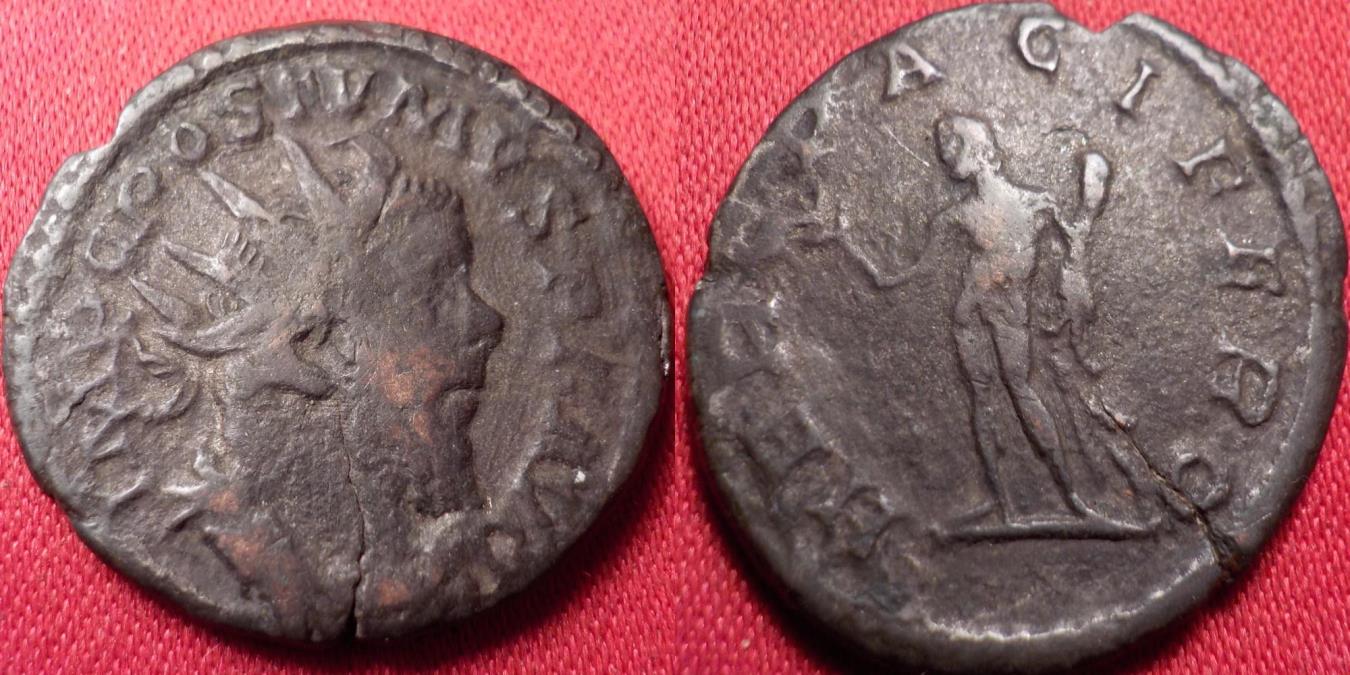 POSTUMUS AE silvered/billon antoninianus. HERCULES THE PEACEMAKER, Hercules standing, holding ...
