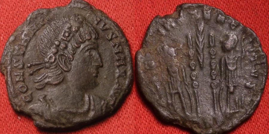 CONSTANTINE I THE GREAT AE3. Arles mint, Soldiers & standards. Palm ...