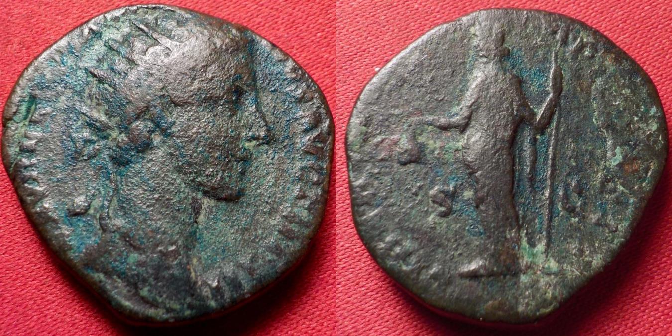 COMMODUS AE dupondius. Libertas standing left, holding pileus & scepter.