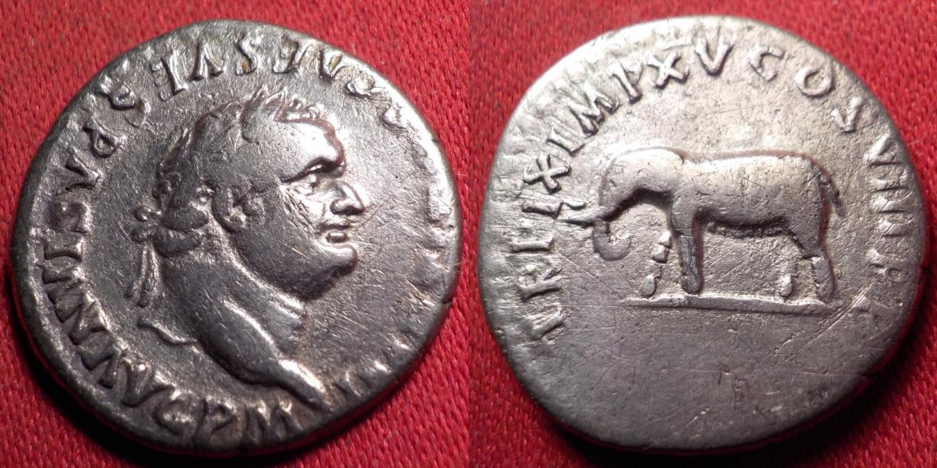 TITUS as Augustus AR silver denarius. Elephant standing. Colosseum ...