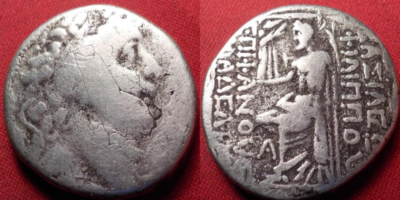 PHILIP I PHILADELPHOS AR silver tetradrachm. Posthumous, 69-57 BC. Zeus ...