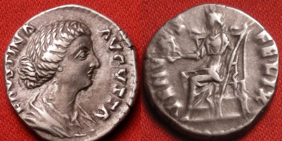 FAUSTINA II AR silver denarius. Venus Felix, Venus enthroned | Roman ...