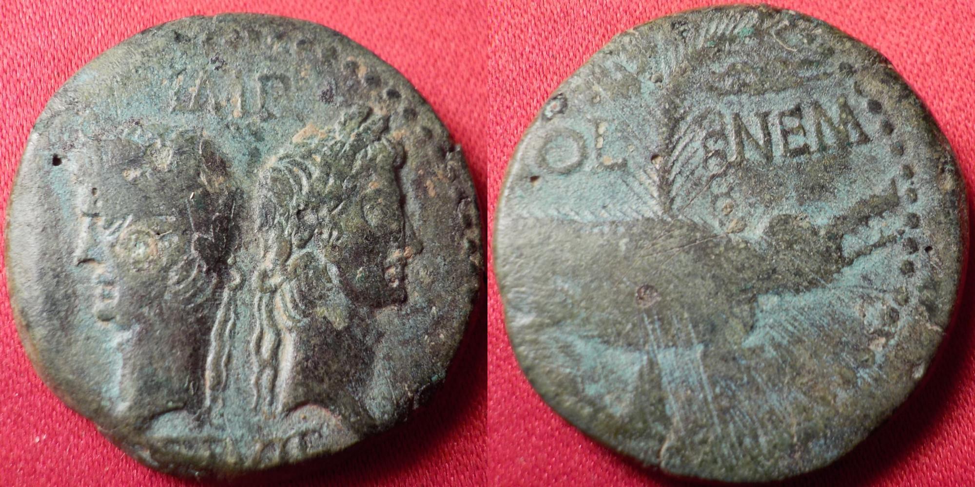 AUGUSTUS & AGRIPPA AE dupondius, Nemausus Mint. Crocodile, chained to ...