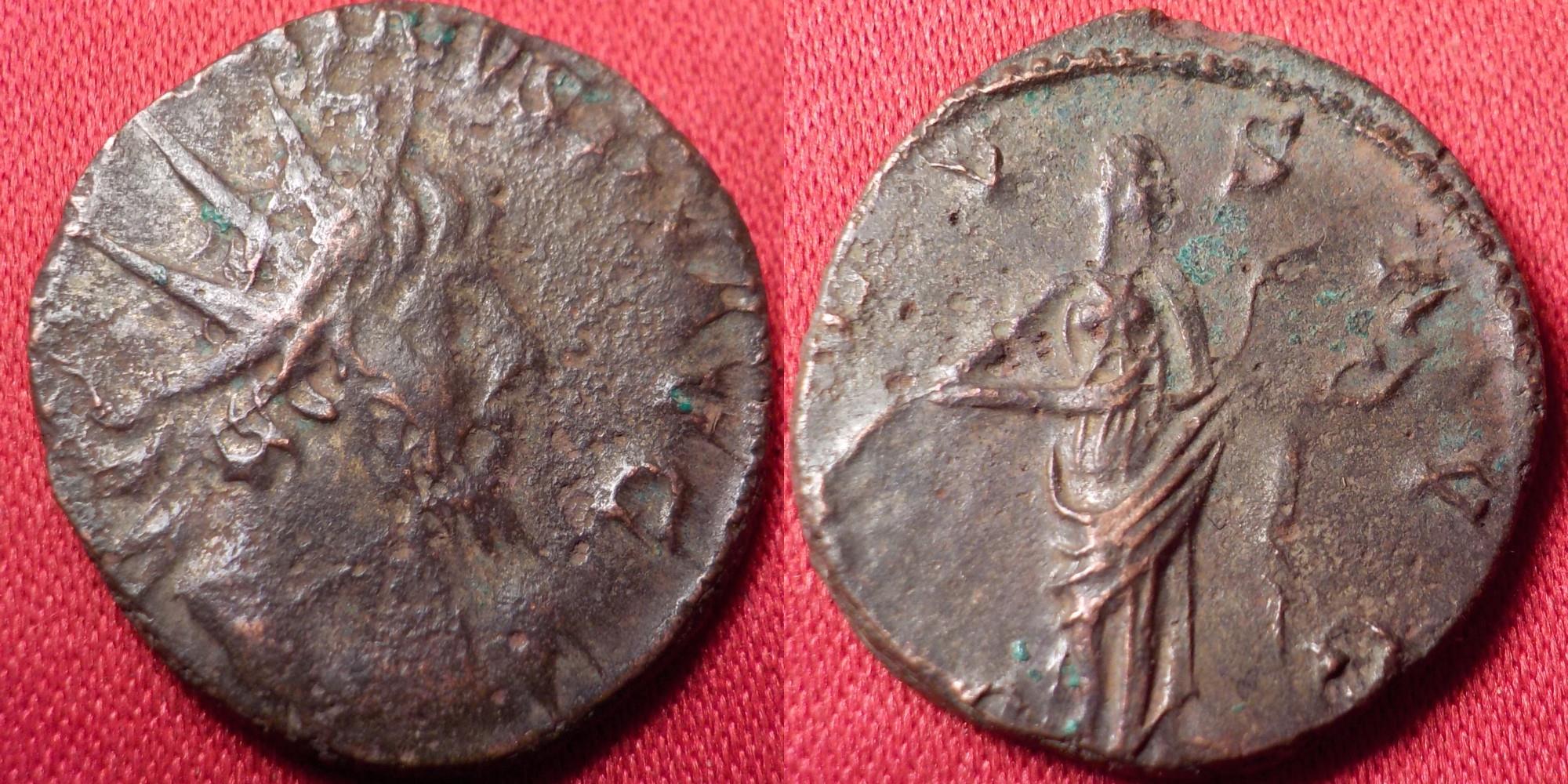 VICTORINUS AE antoninianus. SALUS standing, feeding serpent held in her ...