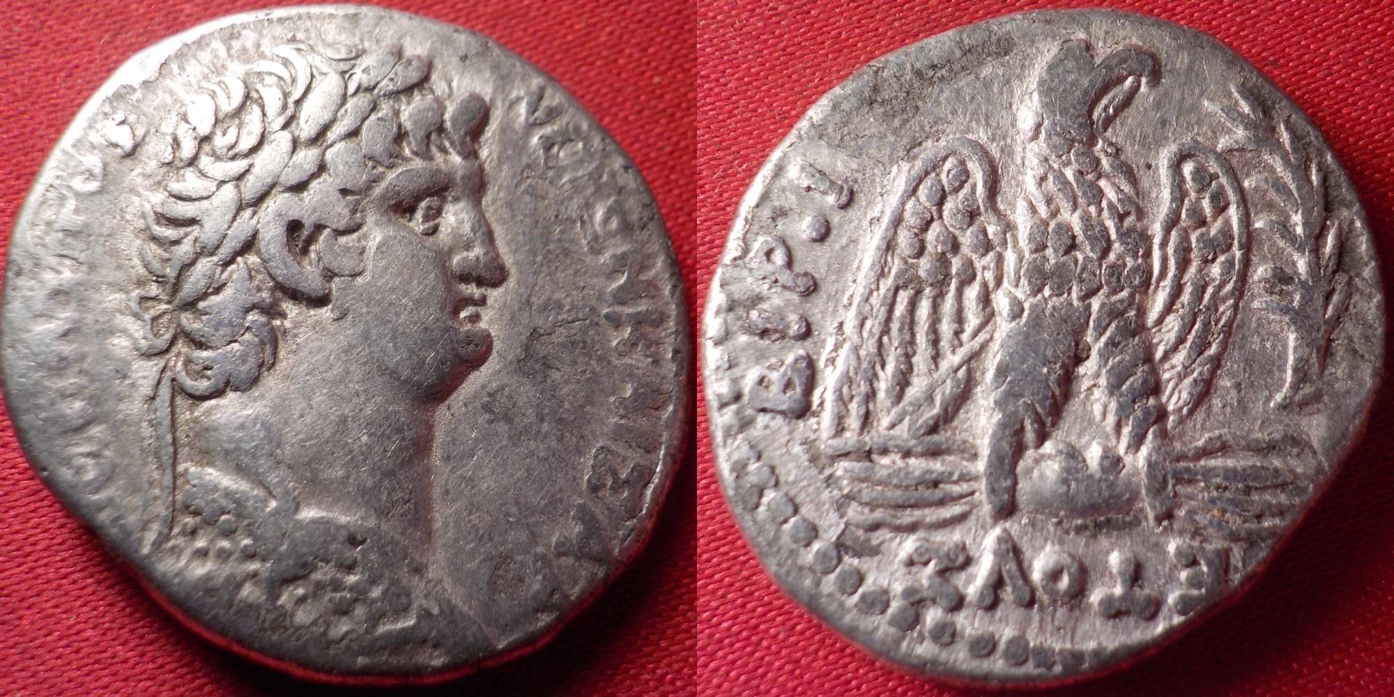 NERO AR silver tetradrachm. Eagle on thunderbolt. Antioch 63-64 AD.