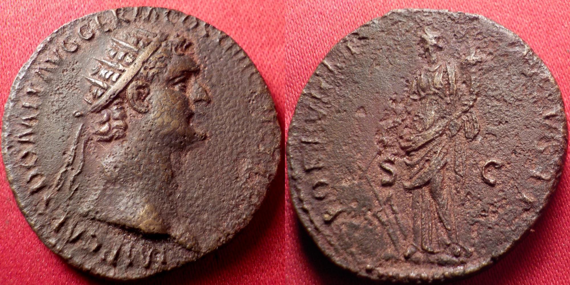 DOMITIAN AE dupondius. 93-94 AD. Fortuna standing, holding rudder ...