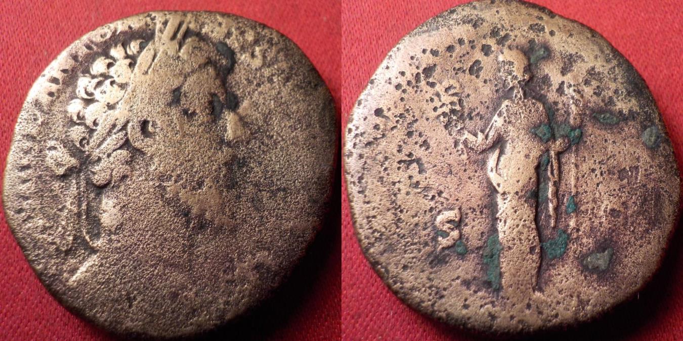 MARCUS AURELIUS AE sestertius. Felicitas standing, holding caduceus ...