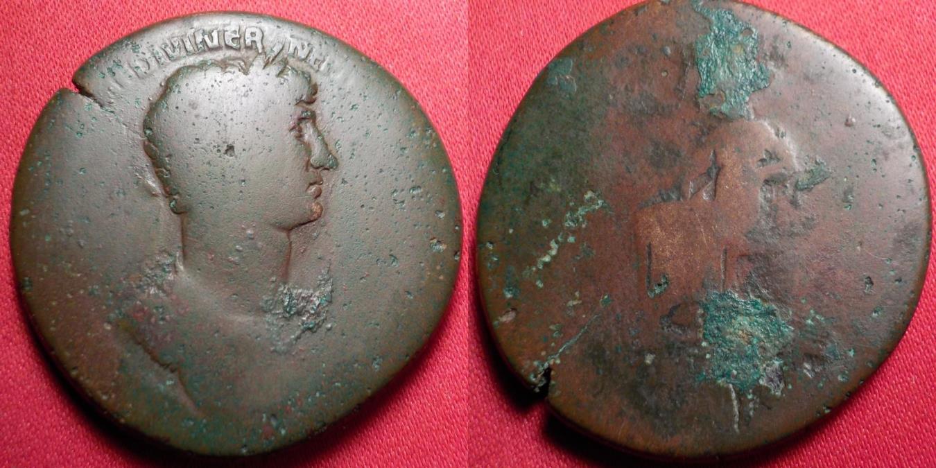 HADRIAN AE sestertius. Early issue, 117 AD. Fortuna seated. 'Adoptive ...