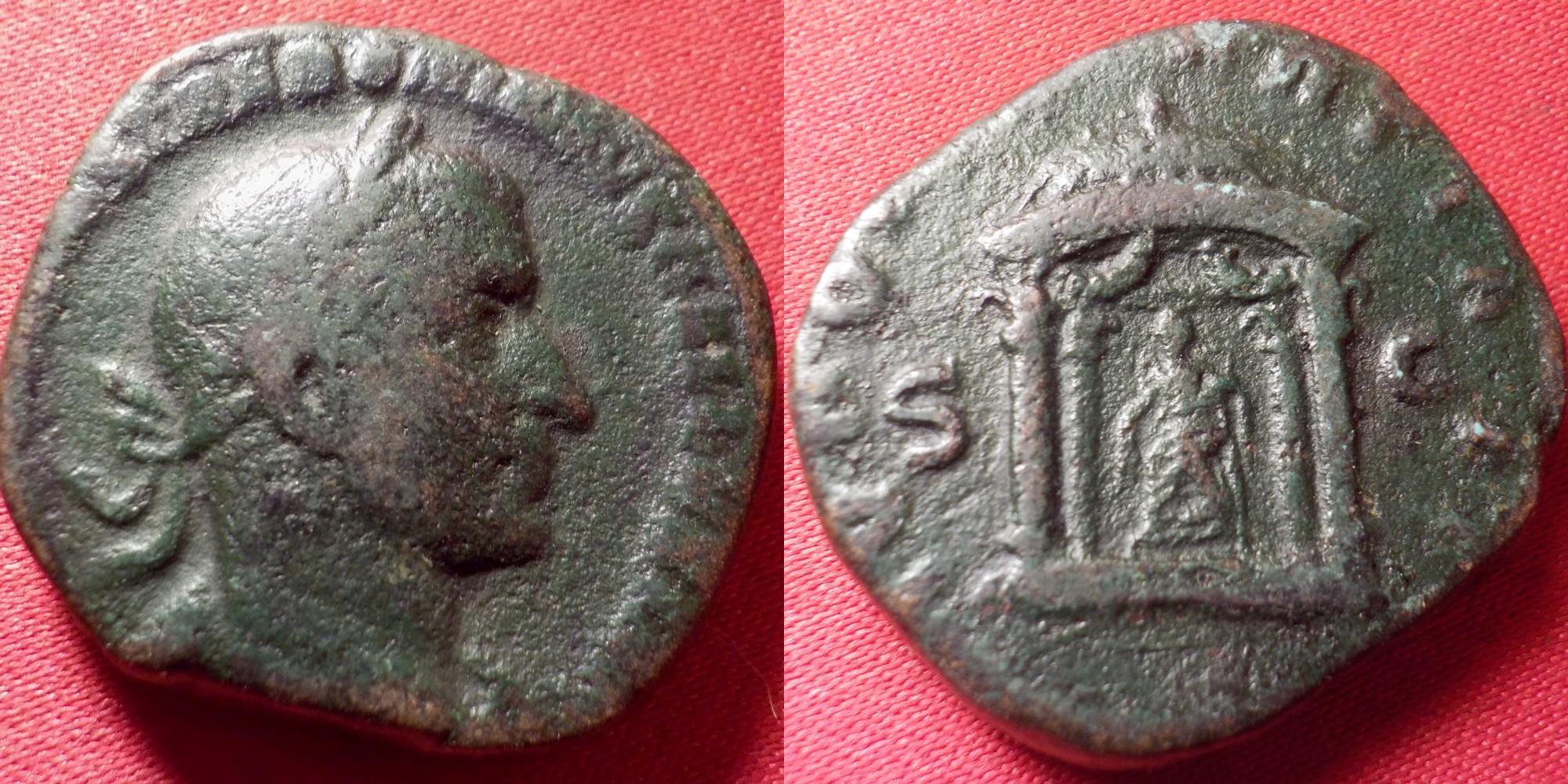 TREBONIANUS GALLUS AE sestertius. JUNONI MARTIALI, Juno in round-domed ...