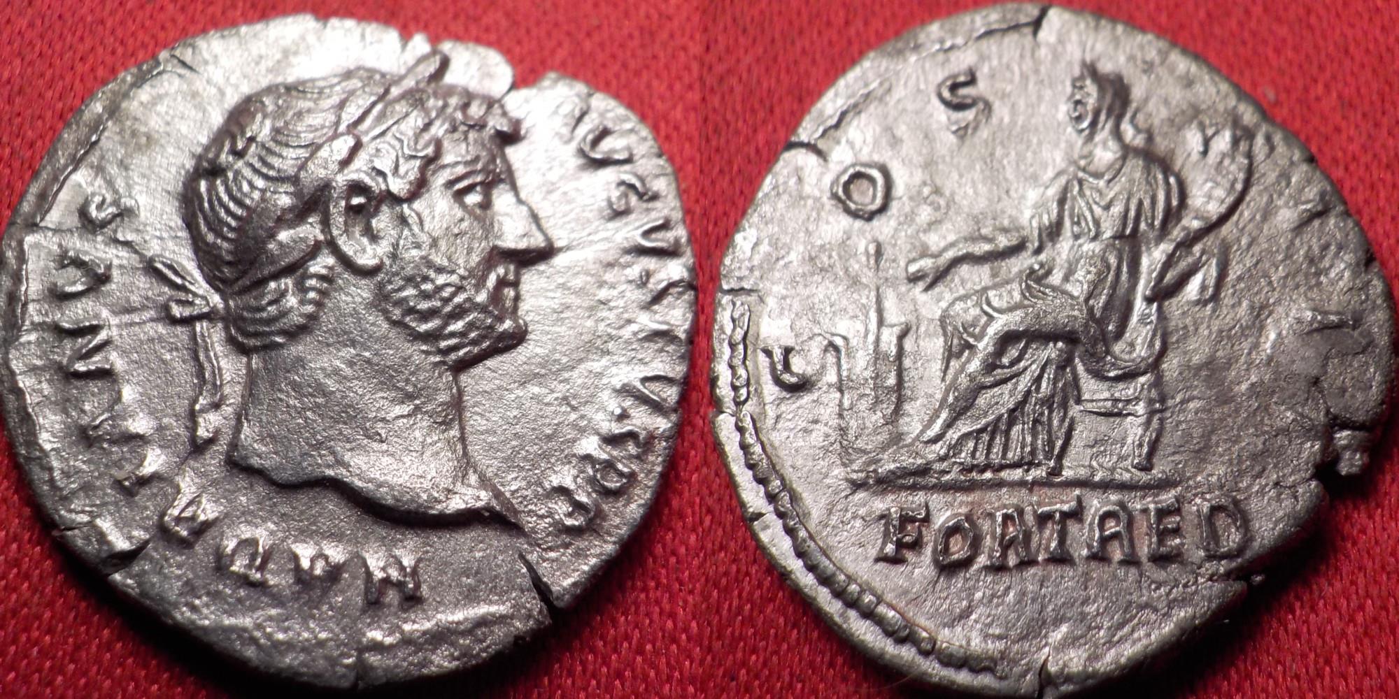 HADRIAN AR silver denarius. Fortuna seated, holding rudder & cornucopia ...