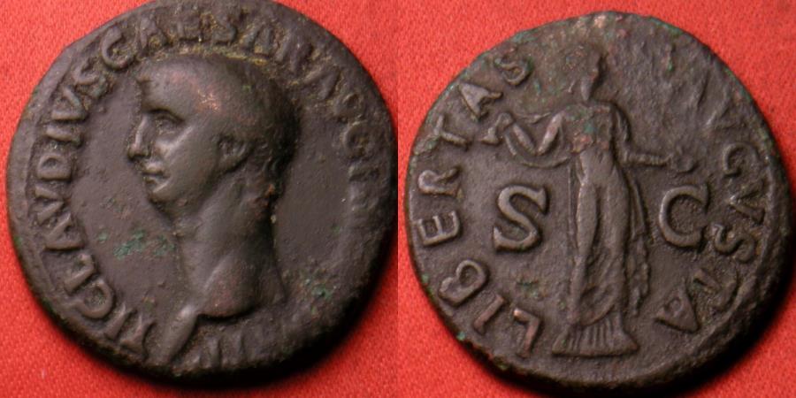 CLAUDIUS AE as. Libertas standing, holding pileus. | Roman Imperial Coins