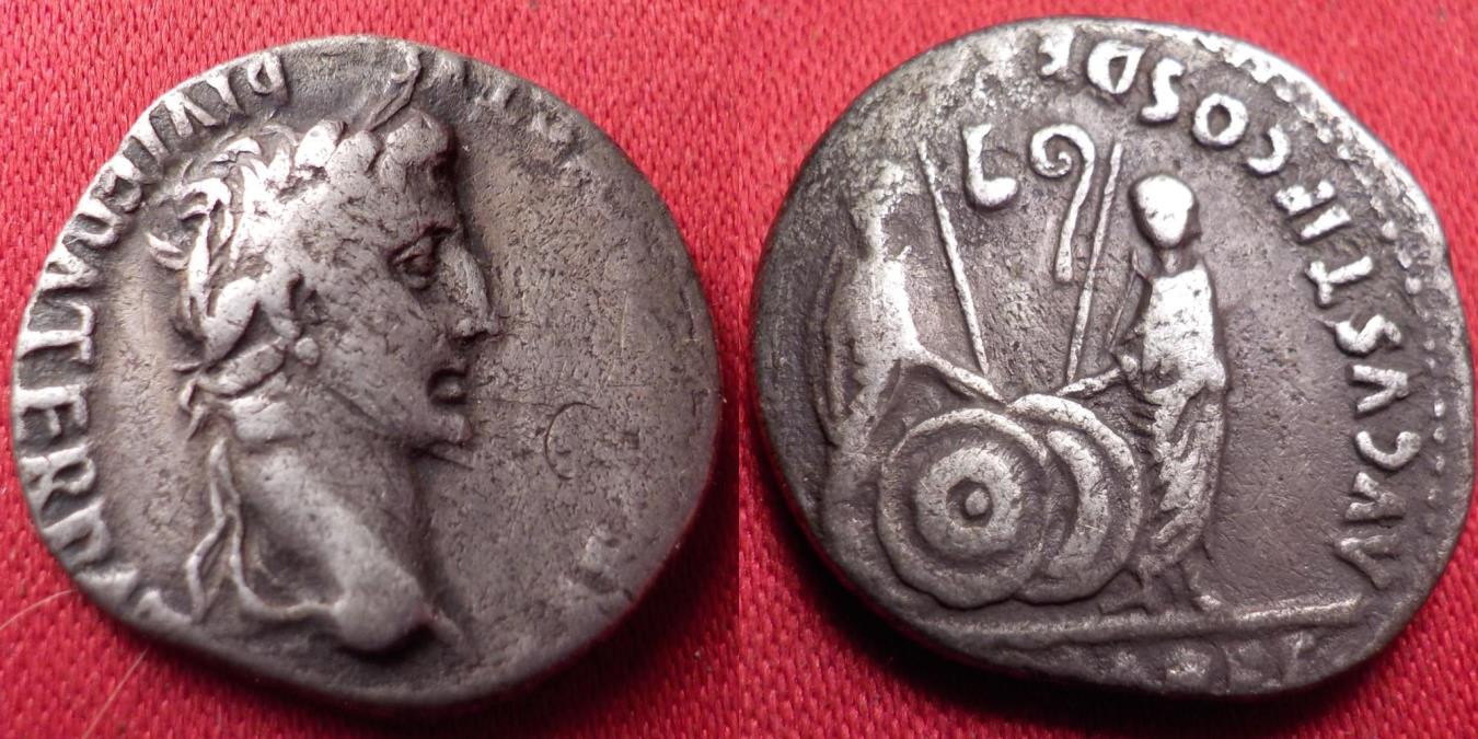 AUGUSTUS AR silver denarius. Caius & Lucius Caesars standing, shields ...