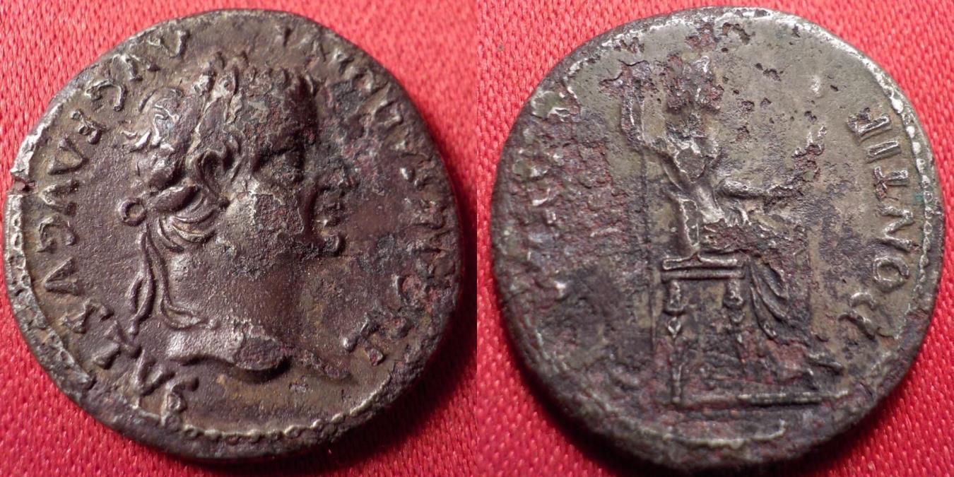TIBERIUS AR fouree denarius. PONTIF MAXIM, Livia, as Pax, seated right