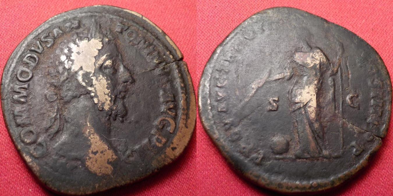 COMMODUS AE sestertius. Rome, 183 AD. Providentia standing, holding ...