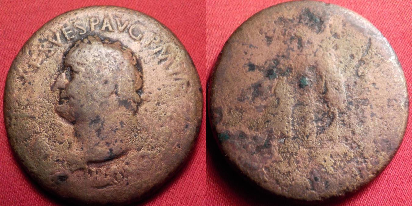 TITUS AUGUSTUS AE sestertius. Judea Capta, two captives under palm tree ...