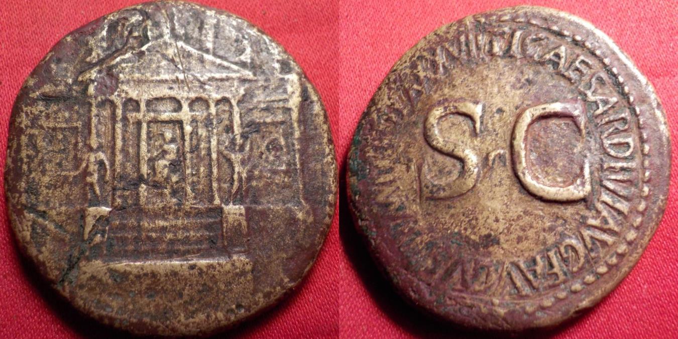 TIBERIUS AE orichalcum sestertius. Temple of Concordia. Hercules ...
